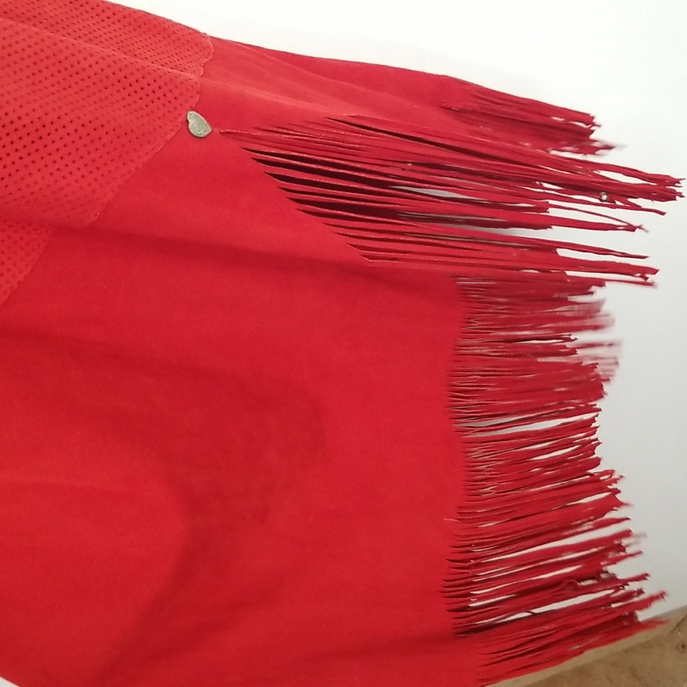 Vintage Ren Ellis Lamb Suede Fringe Dress Red Small U… - Gem